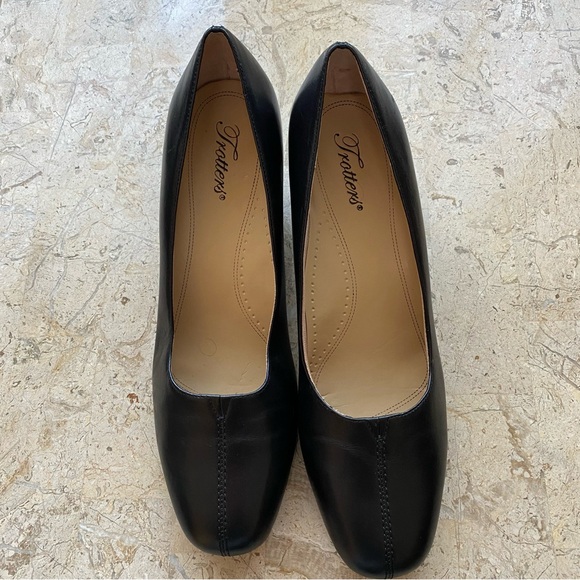 Trotters | Shoes | Dress Pump Black Leather Square Toe Block Heel Slip ...